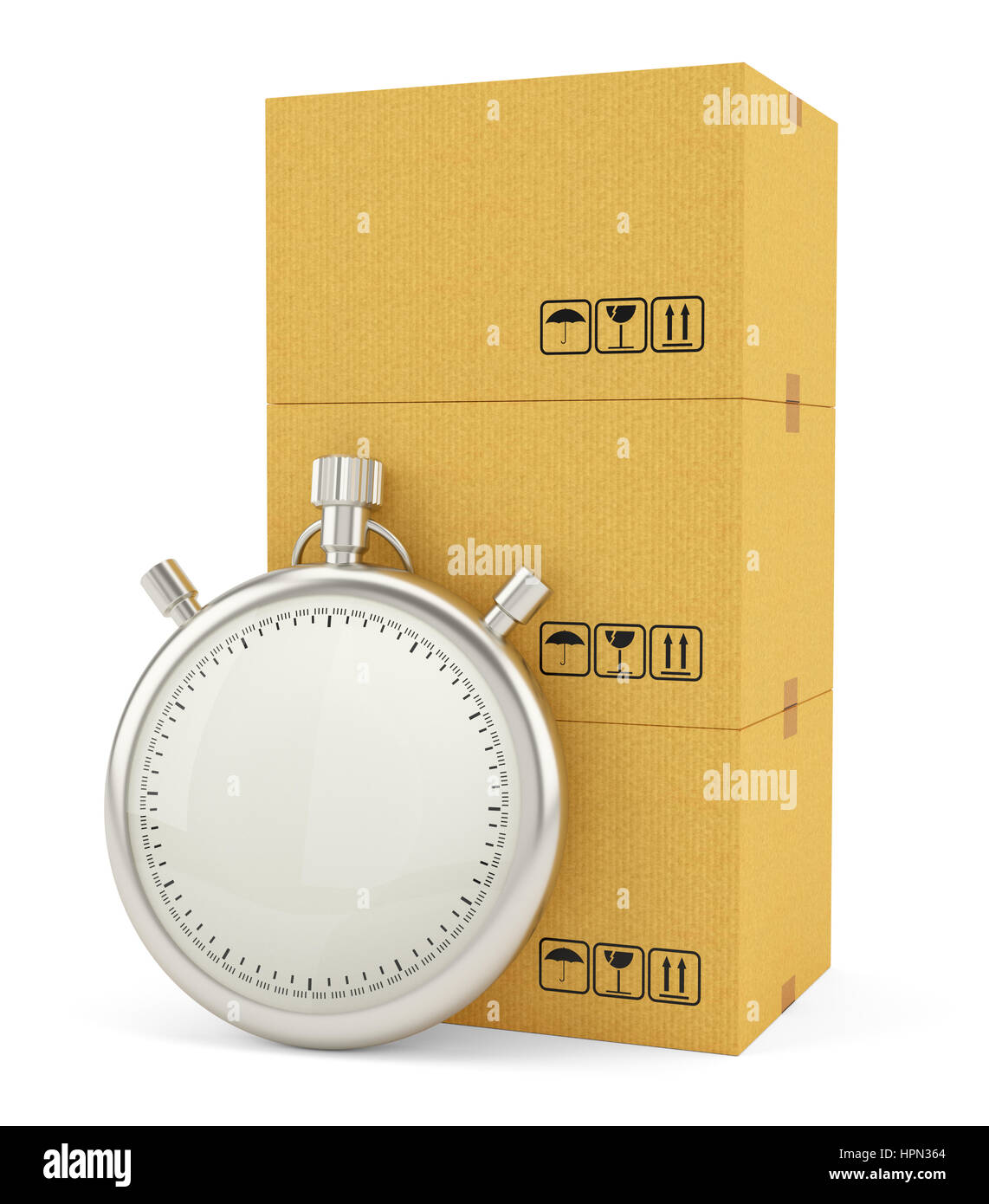 Cardboard Boxes with Stopwatch, isolated on white Stock Photo - Alamy