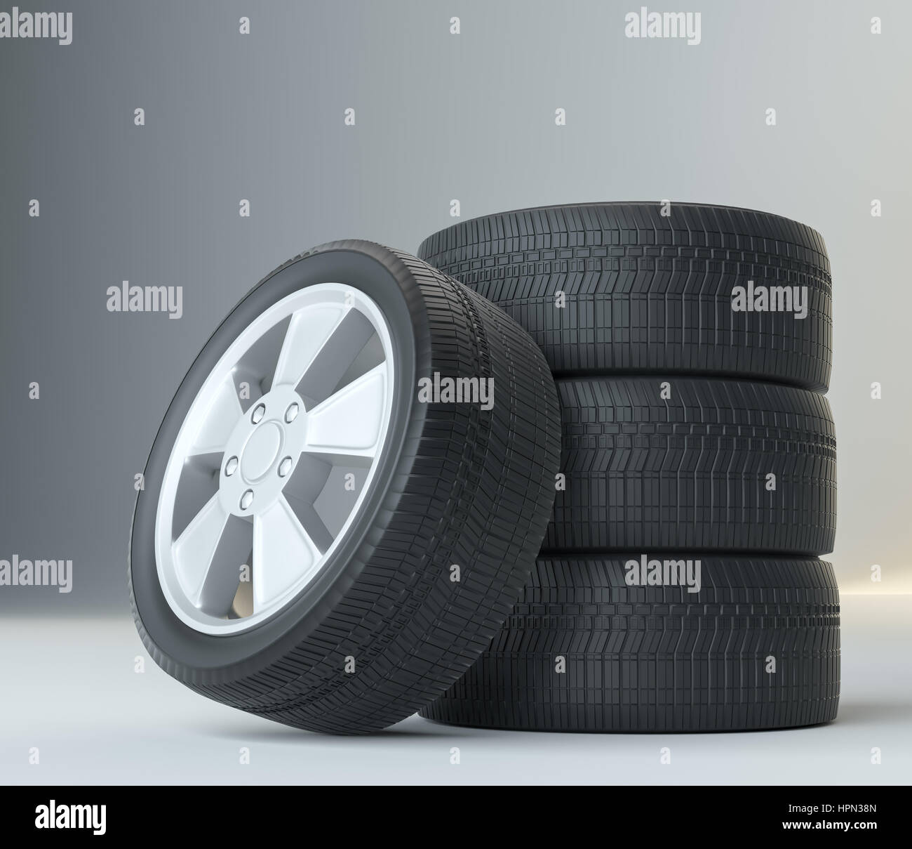 Car Tires on Gray Studio Background Stock Photo - Alamy