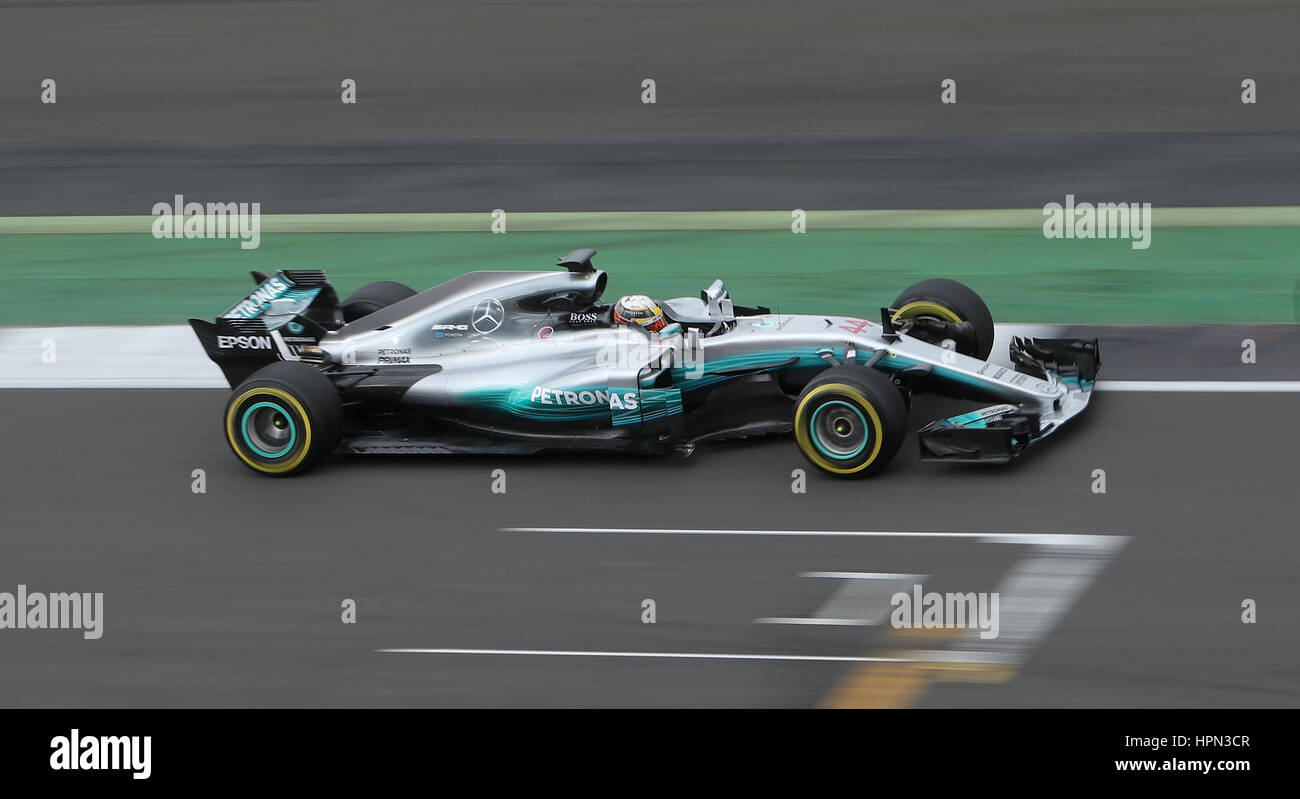 Lewis Hamilton in the new Mercedes W08 Formula One car during the ...