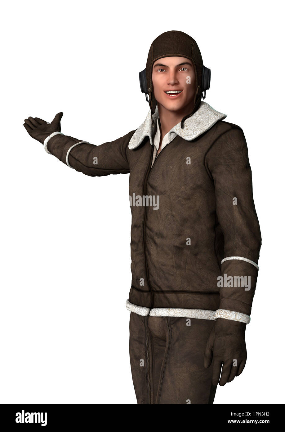 3D rendering of a young vintage aviator isolated on white background ...