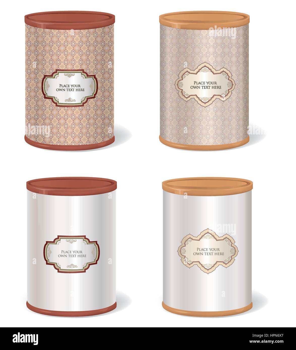 Vintage Patterned Box Set. Metal Tin Can. Retro Canned Food package ...