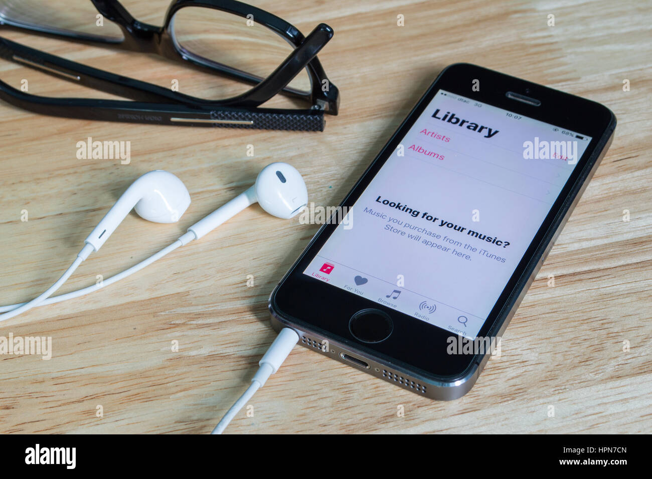 Bangkok, Thailand - February 22, 2017 : Apple iPhone5s with messy wire ...