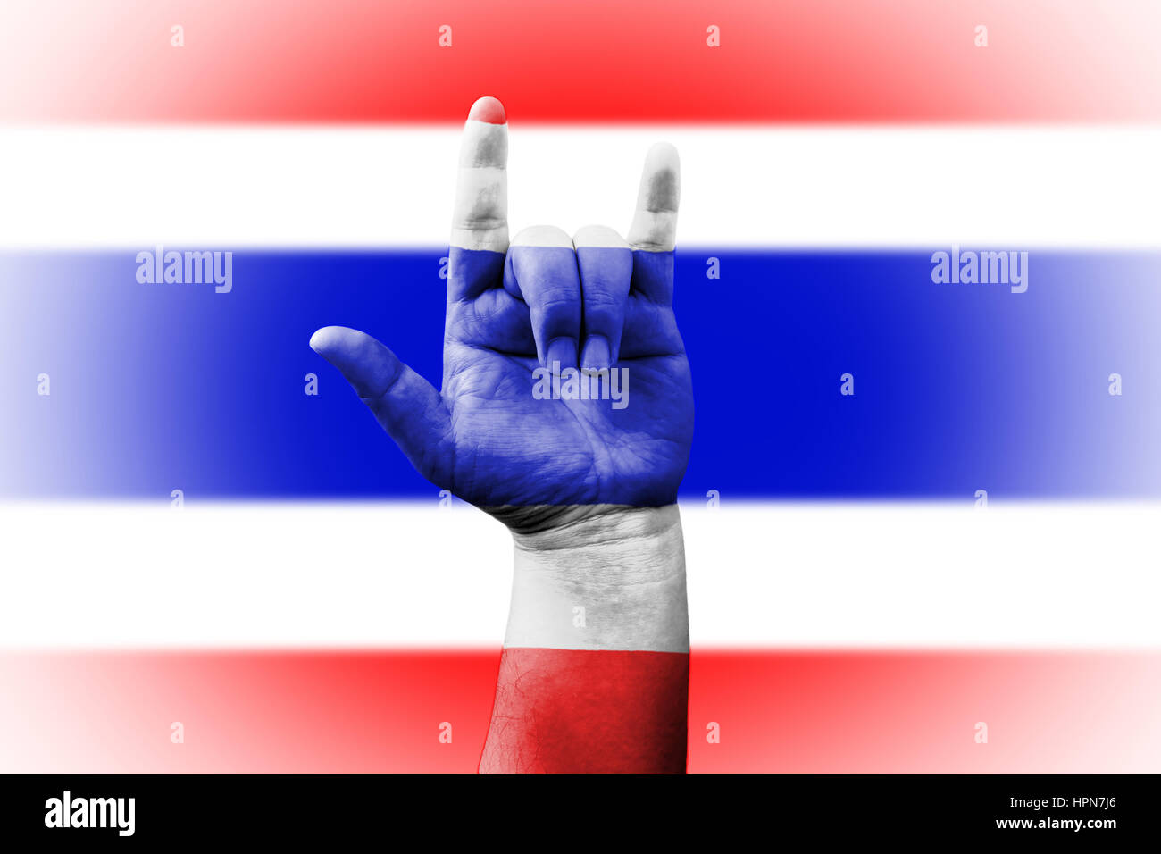 love hand symbolic on flag of Thailand Stock Photo - Alamy