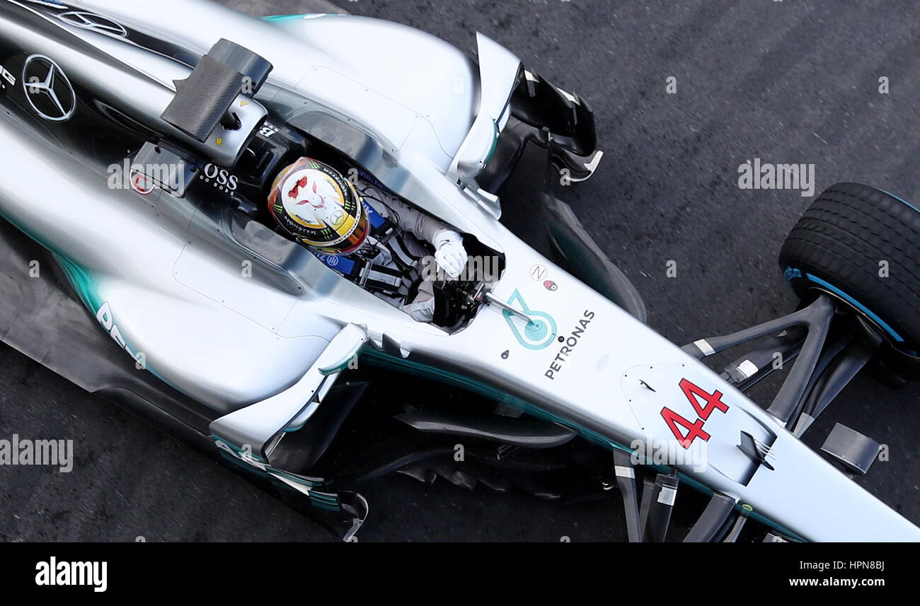 Lewis Hamilton in the new Mercedes during the Mercedes-AMG 2017 Car ...