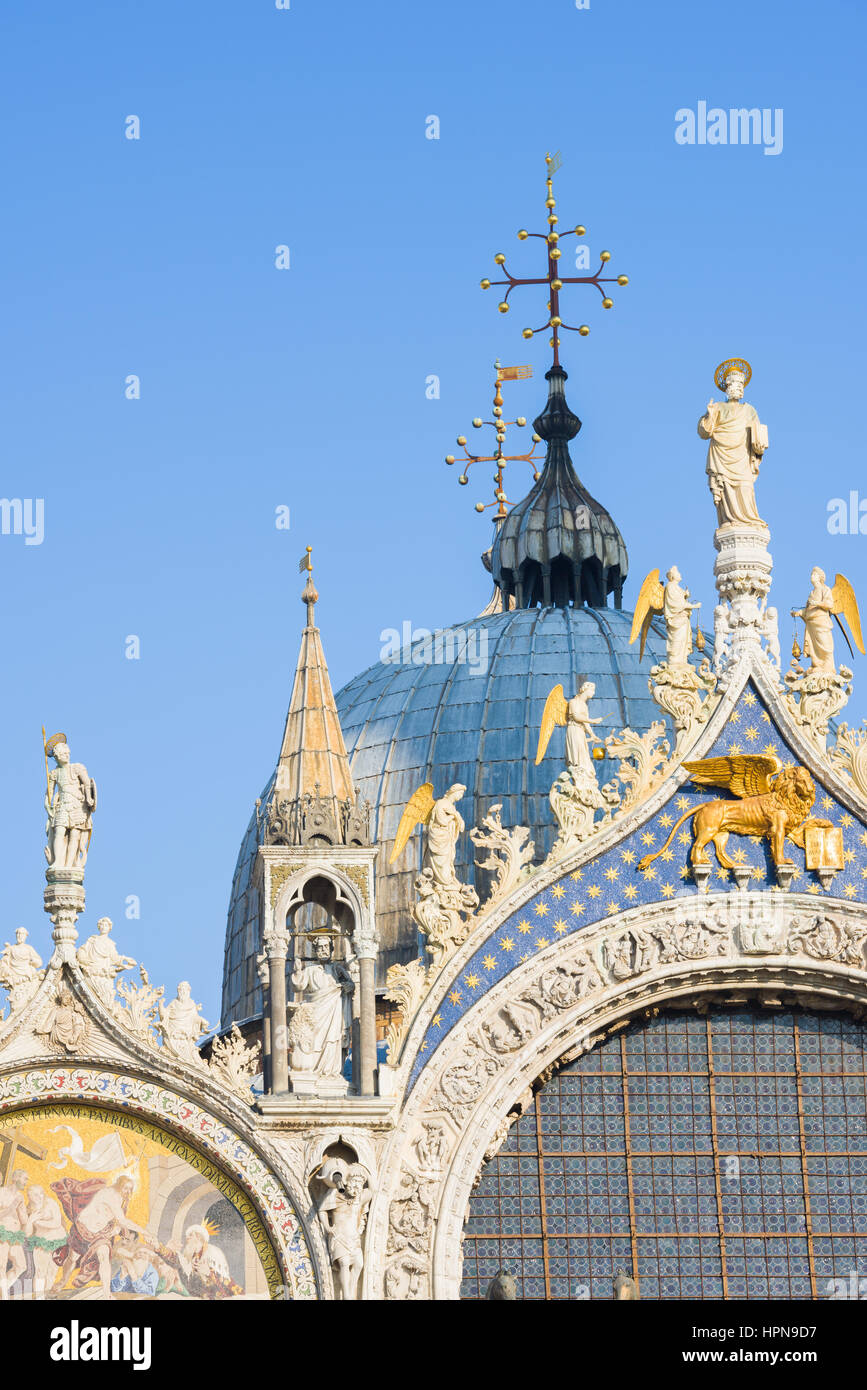 Detail of the dome and of the gable showing the statue of the patron ...