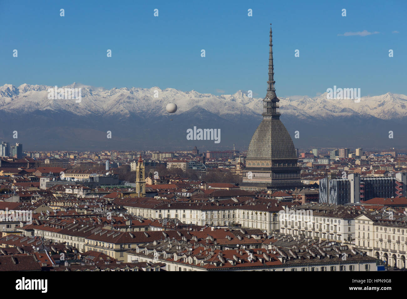Turin, Torino, cityscape or skyline with the Turin Museo Nazionale del ...