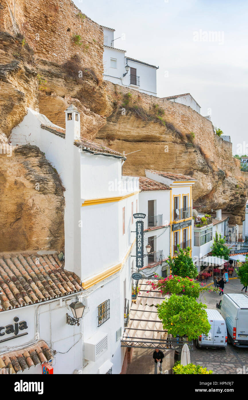 village Setenil de las Bodegas; white houses under rocks, province of ...