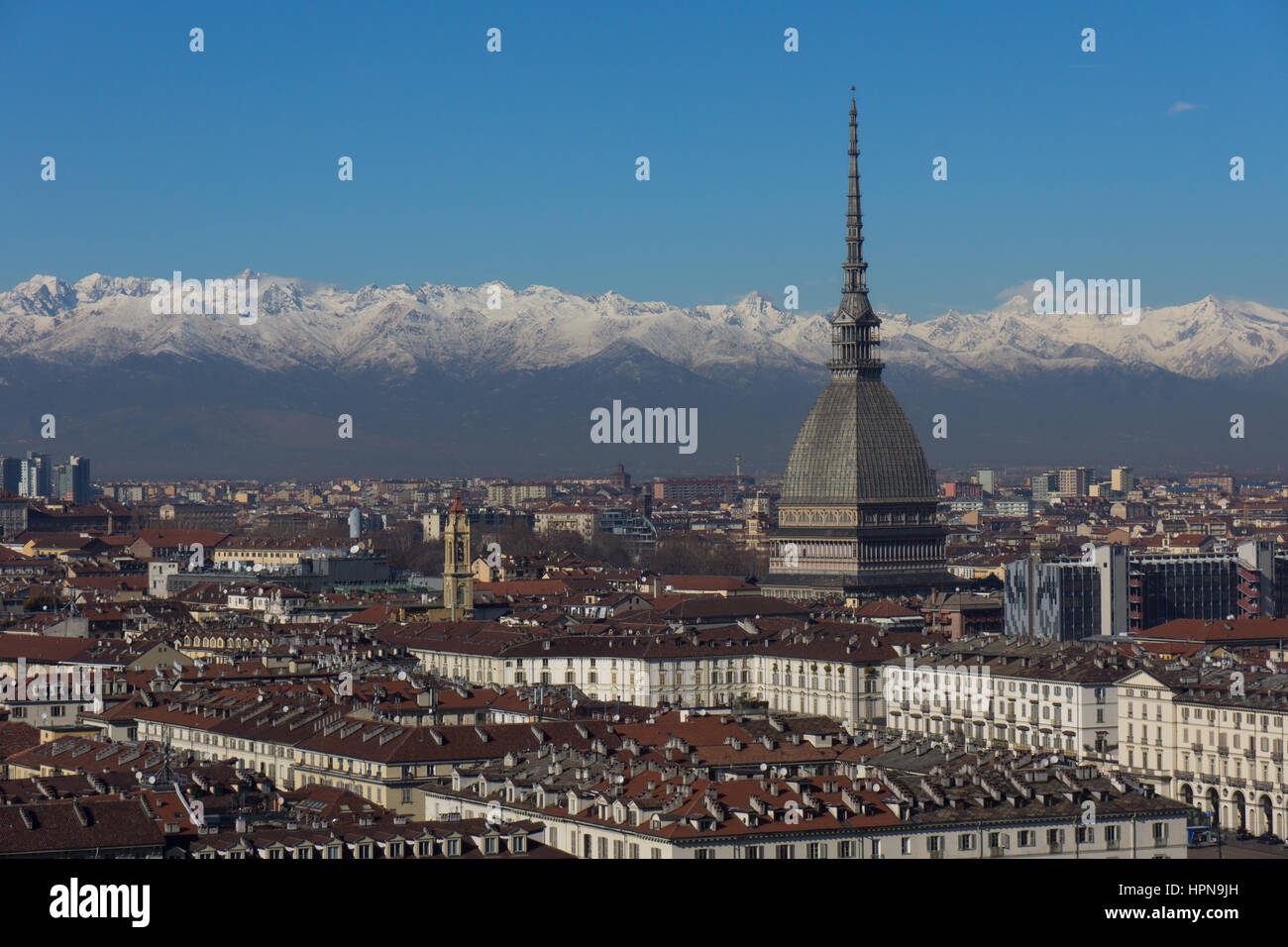 Turin, Torino, cityscape or skyline with the Turin Museo Nazionale del ...