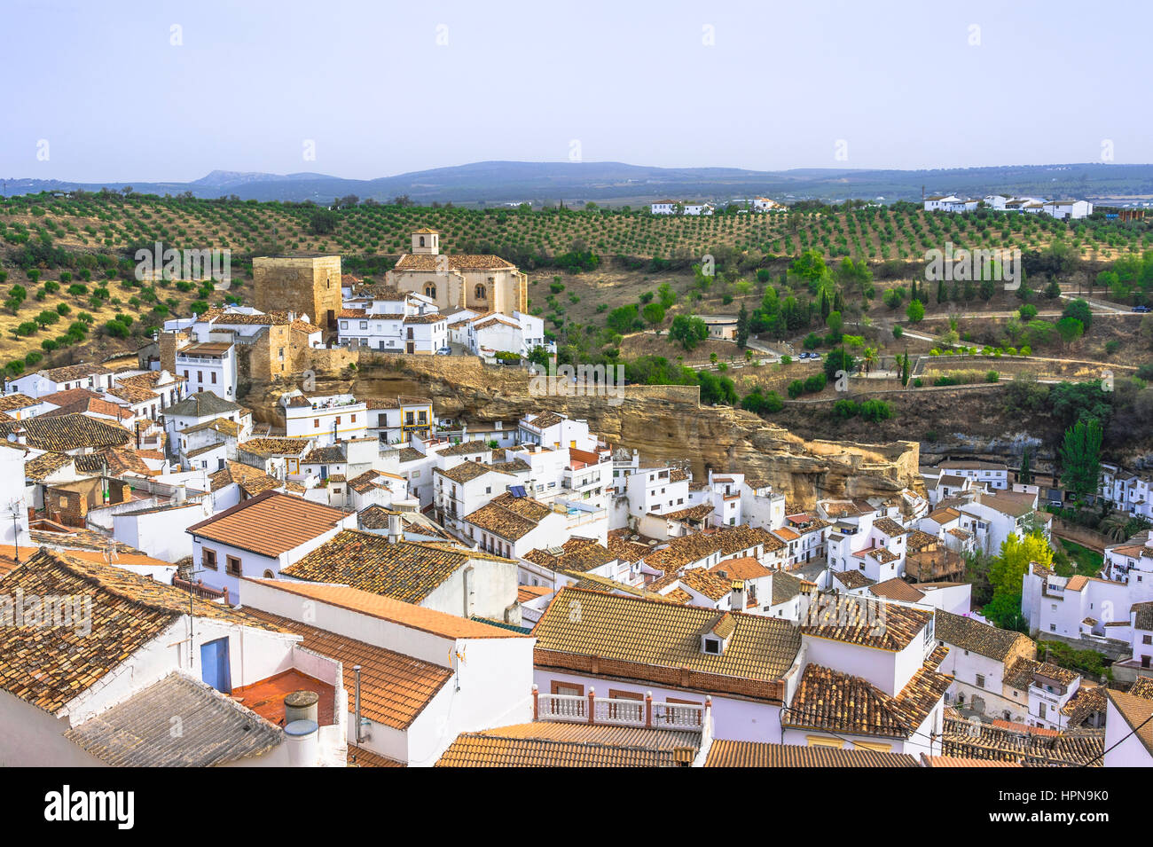 village Setenil de las Bodegas; white houses under rocks, province of ...