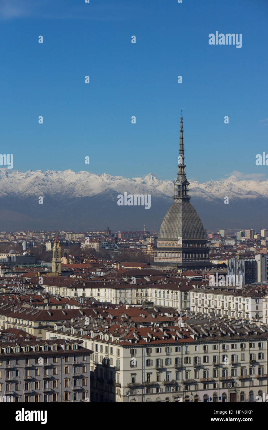 Turin, Torino, cityscape or skyline with the Turin Museo Nazionale del ...
