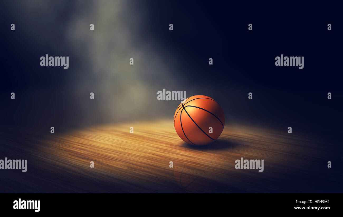 Ball on basketball court with spotlights , Basketball arena Stock Photo ...