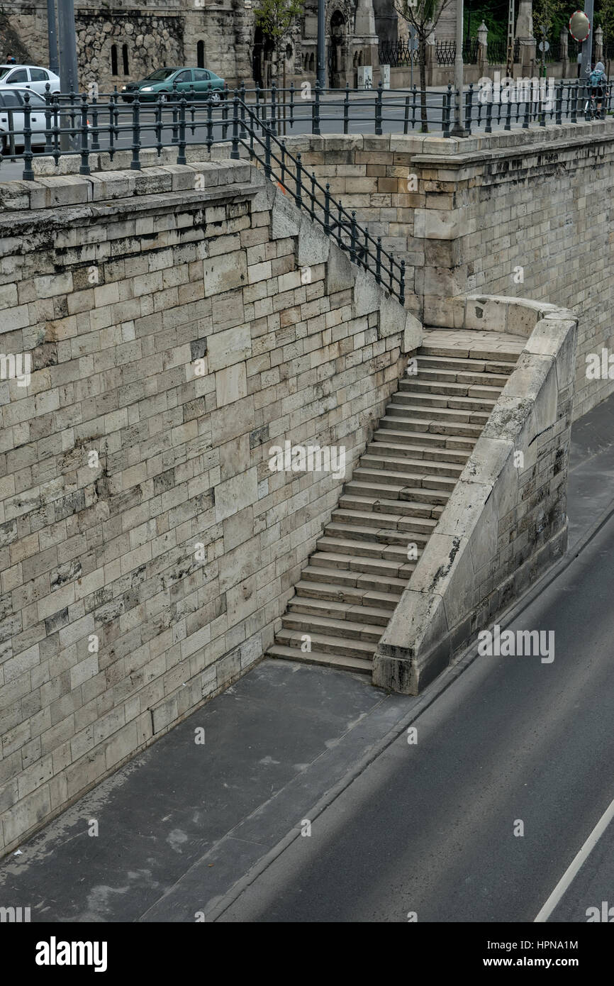 Stone stairway next to road in Budapest Stock Photo - Alamy