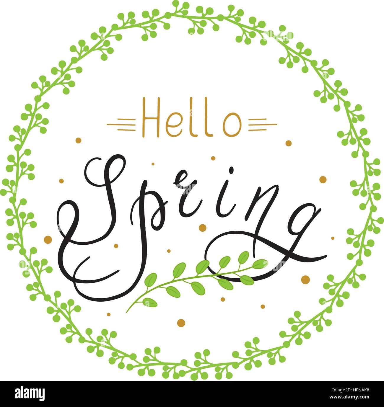 Spring illustration with handwritten text, leaves and branches Stock ...