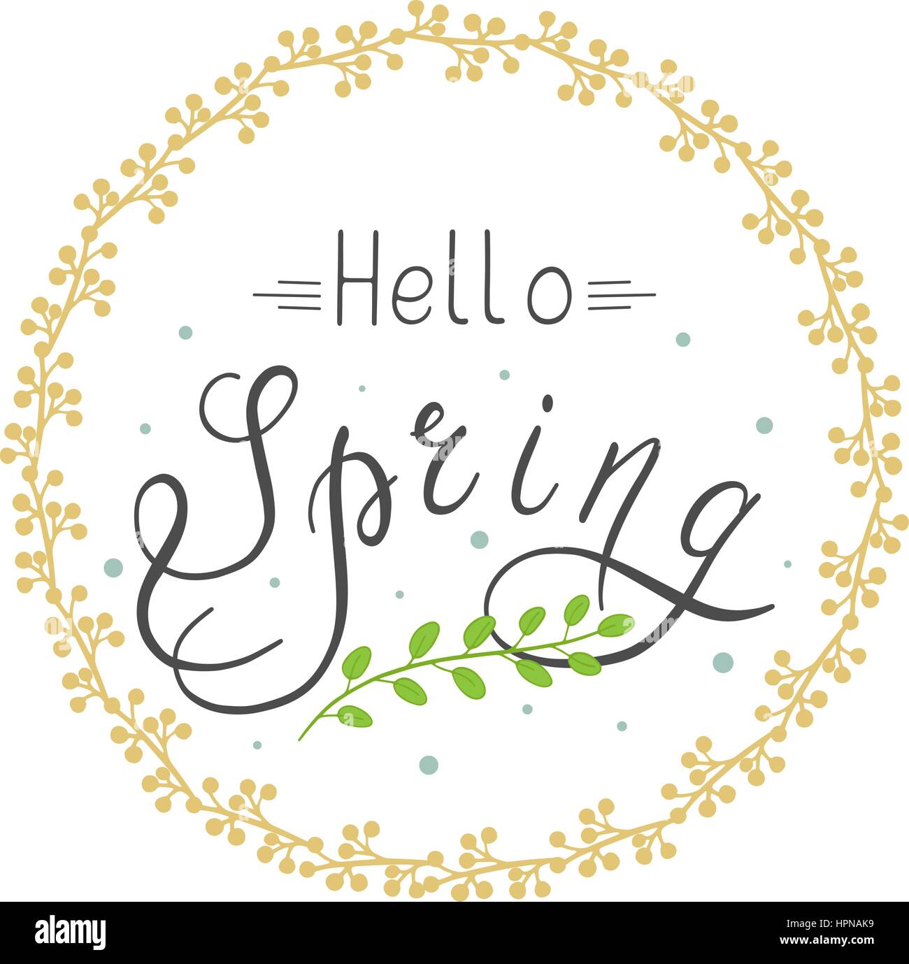 Spring illustration with handwritten text, leaves and branches Stock ...
