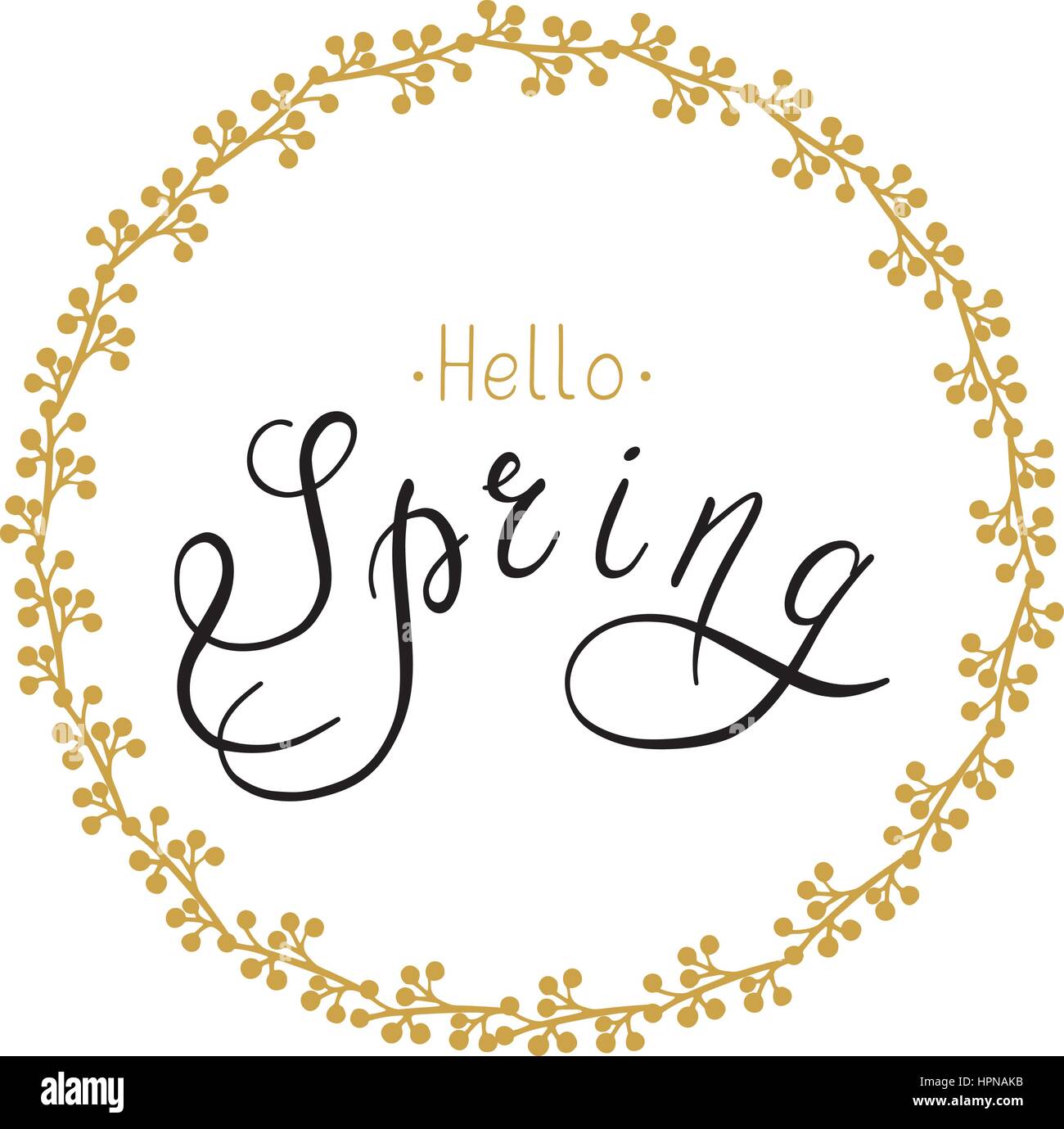 Spring illustration with handwritten text, leaves and branches Stock ...