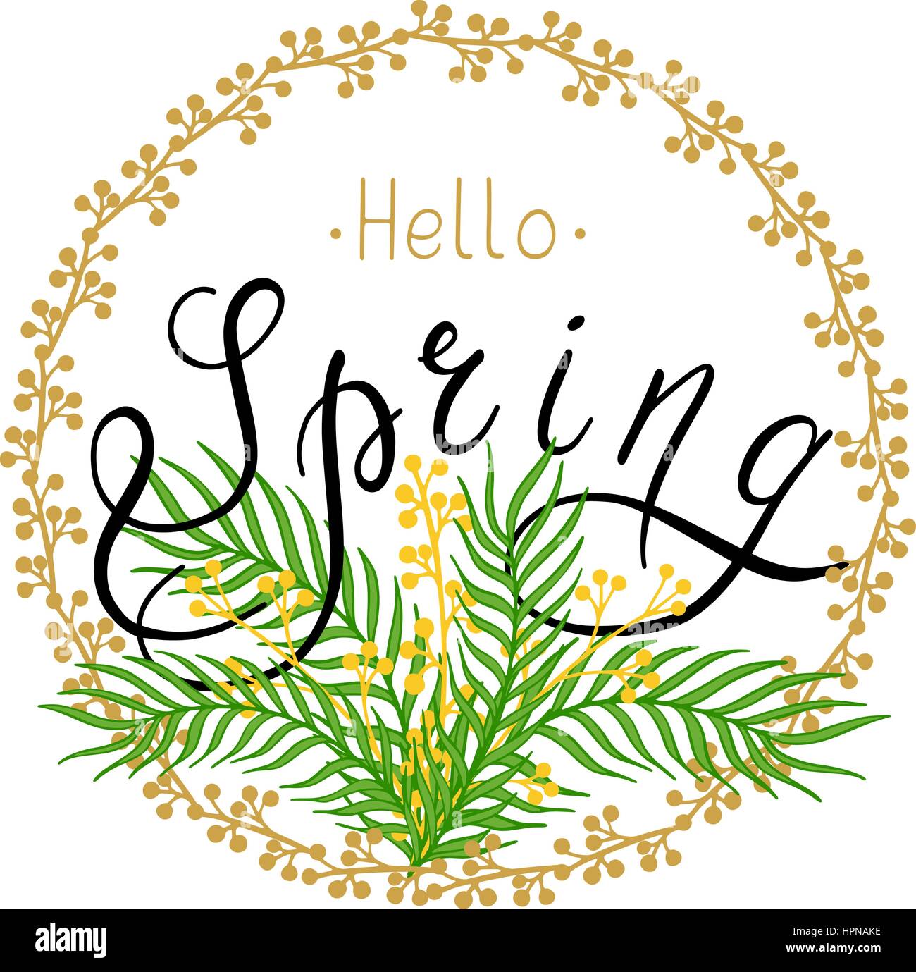 Spring illustration with handwritten text, leaves and branches Stock ...