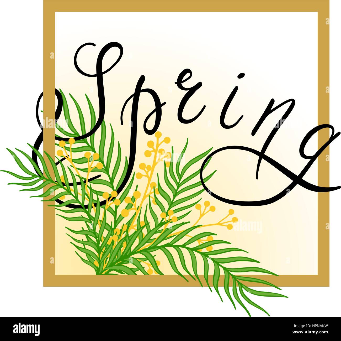 Spring illustration with handwritten text, leaves and branches Stock ...