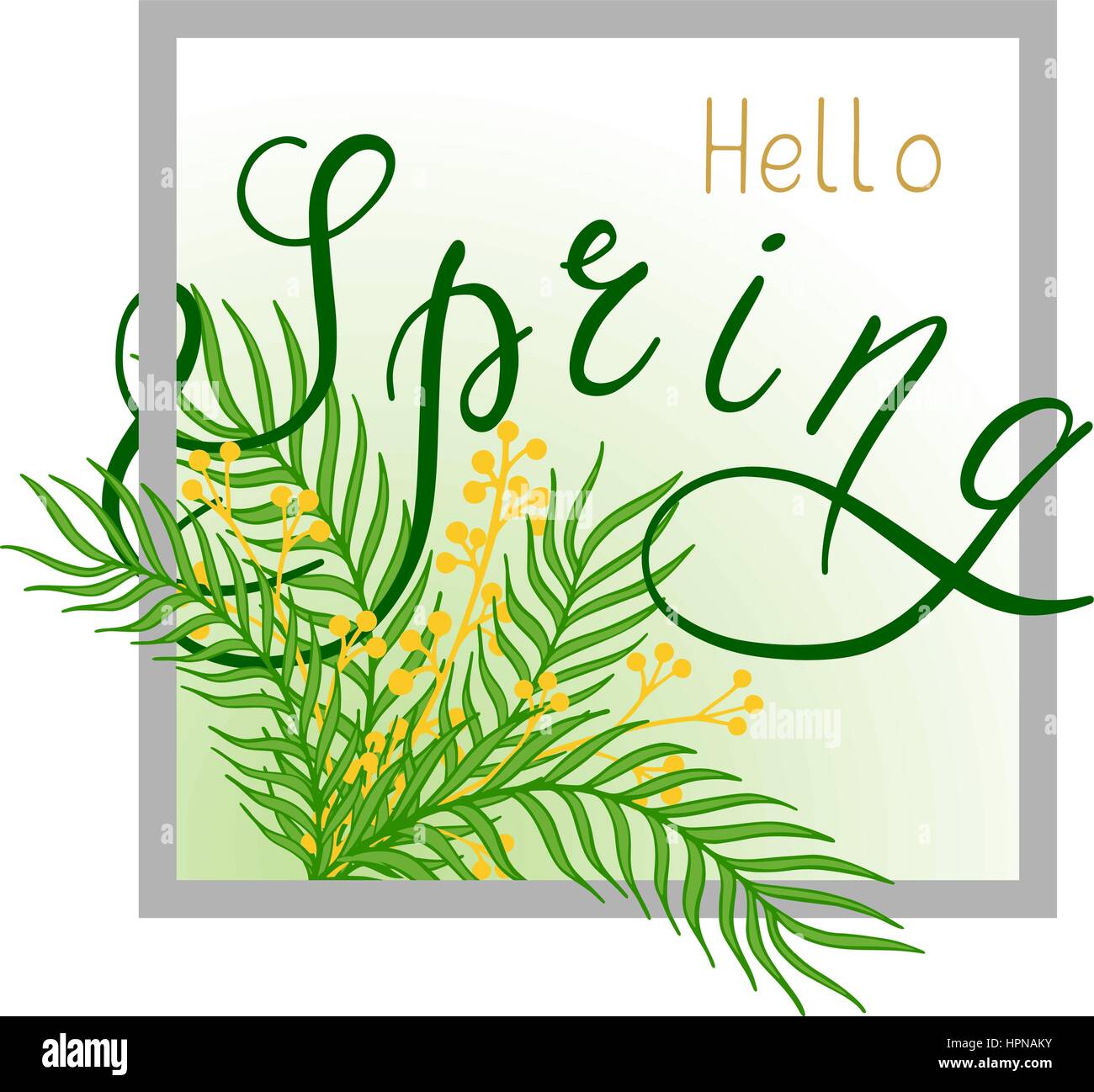Spring illustration with handwritten text, leaves and branches Stock ...