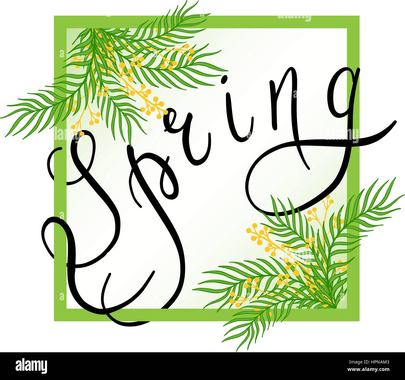 Spring illustration with handwritten text, leaves and branches Stock ...