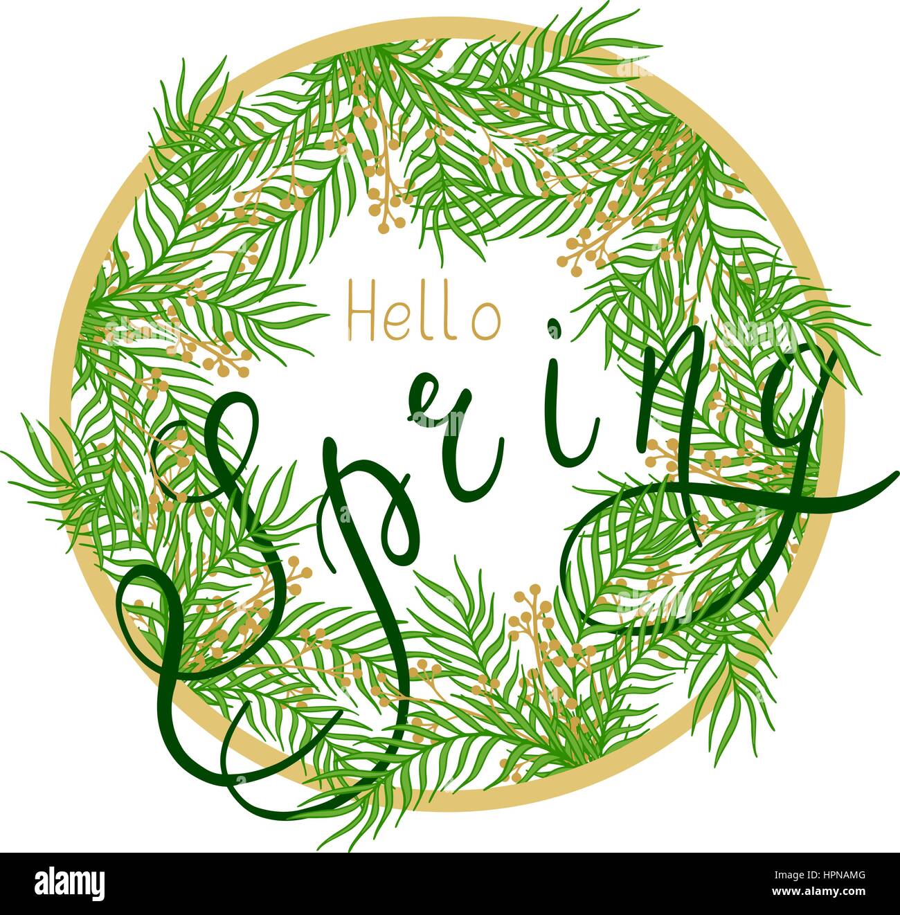 Spring illustration with handwritten text, leaves and branches Stock ...