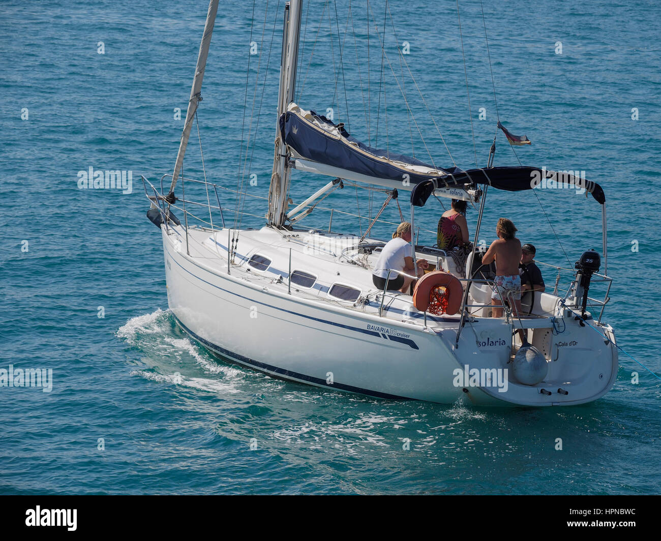 SAILING YACHT LEAVING IBIZA TOWN IBIZA Stock Photo - Alamy