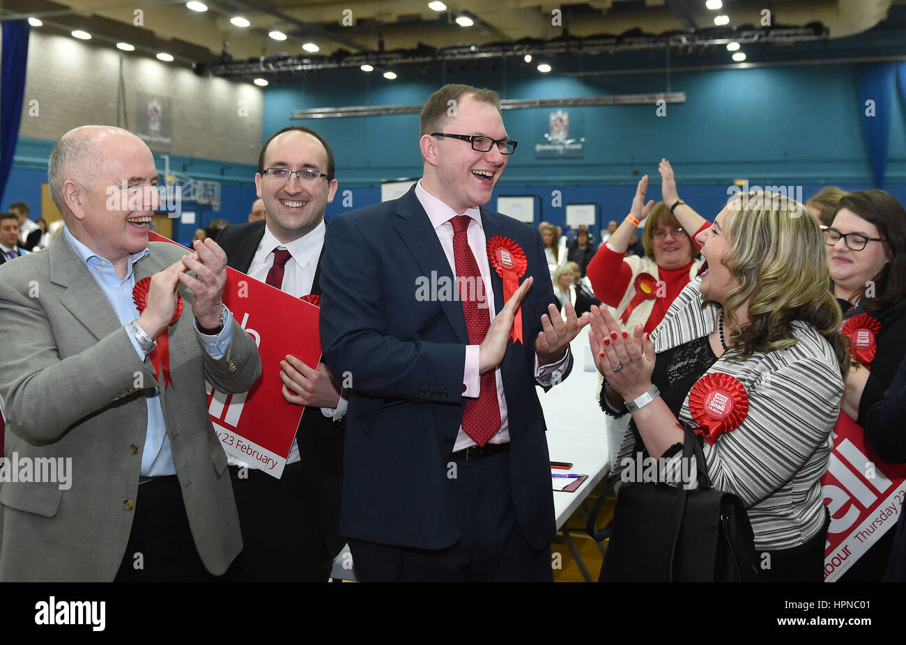 Labour candidate Gareth Snell celebrates with his wife Sophia (right ...