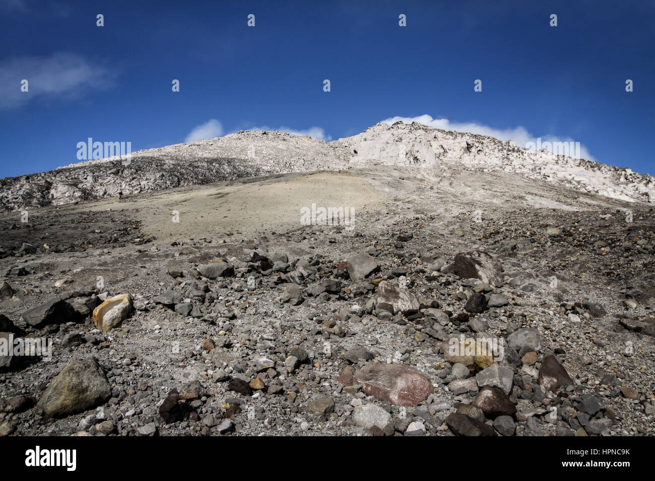 Looking up towards the Mount Merapi volcanic crater edge from Pasar ...