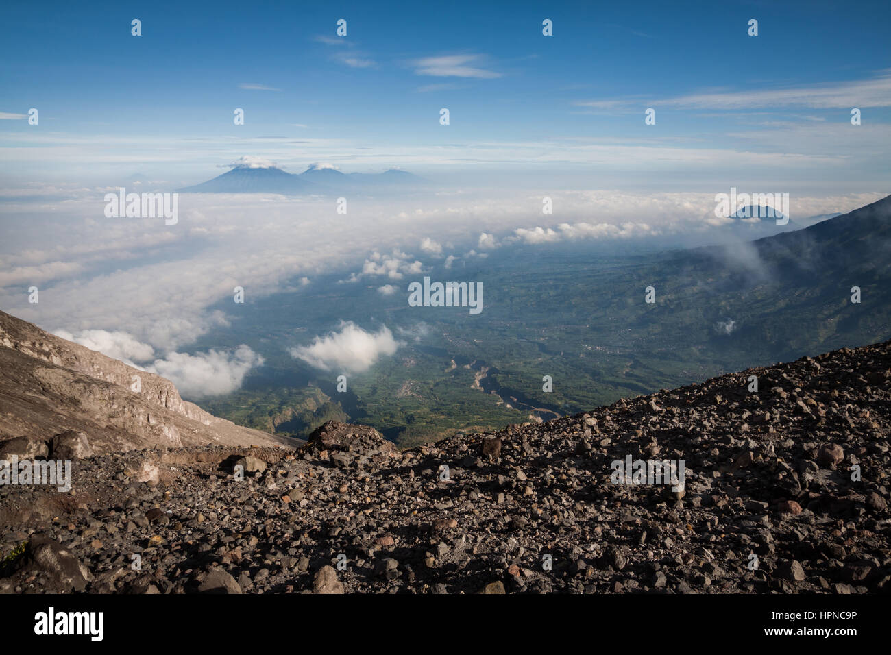 Stunning volcanic landscape viewed from Mount Merapi (Gunung Merapi) a ...
