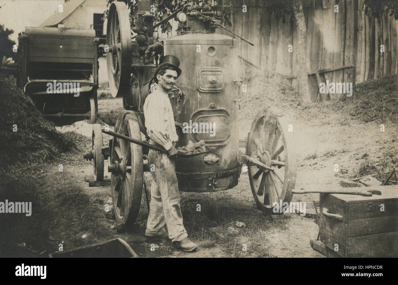 Early 1900s antique Steampunk photo of an engineer, worker with a top ...