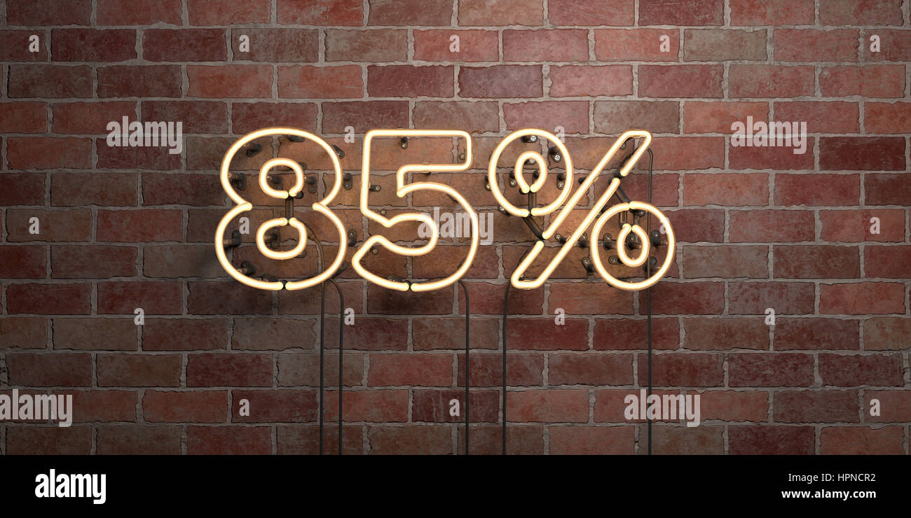 85% - fluorescent Neon tube Sign on brickwork - Front view - 3D ...