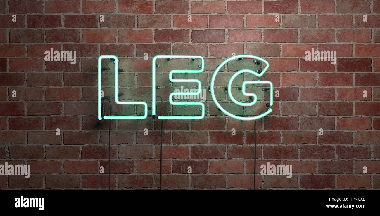 LEG - fluorescent Neon tube Sign on brickwork - Front view - 3D ...
