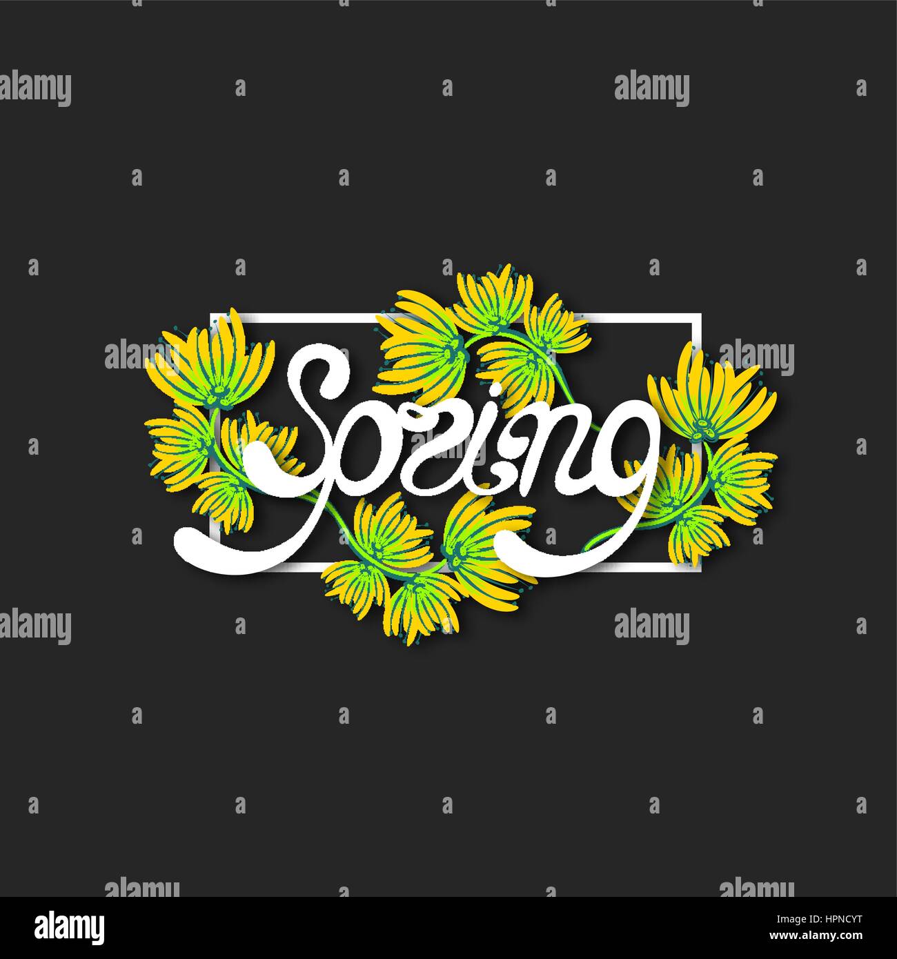 Spring. Lettering in flowers. Floral background. Card or banner. Vector ...
