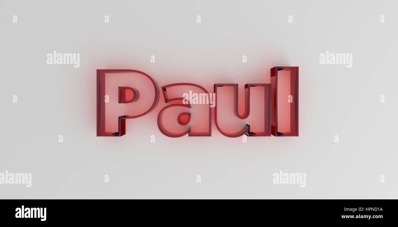 Paul - Red glass text on white background - 3D rendered royalty free ...