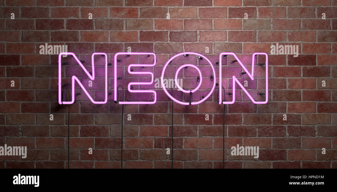 NEON - fluorescent Neon tube Sign on brickwork - Front view - 3D ...