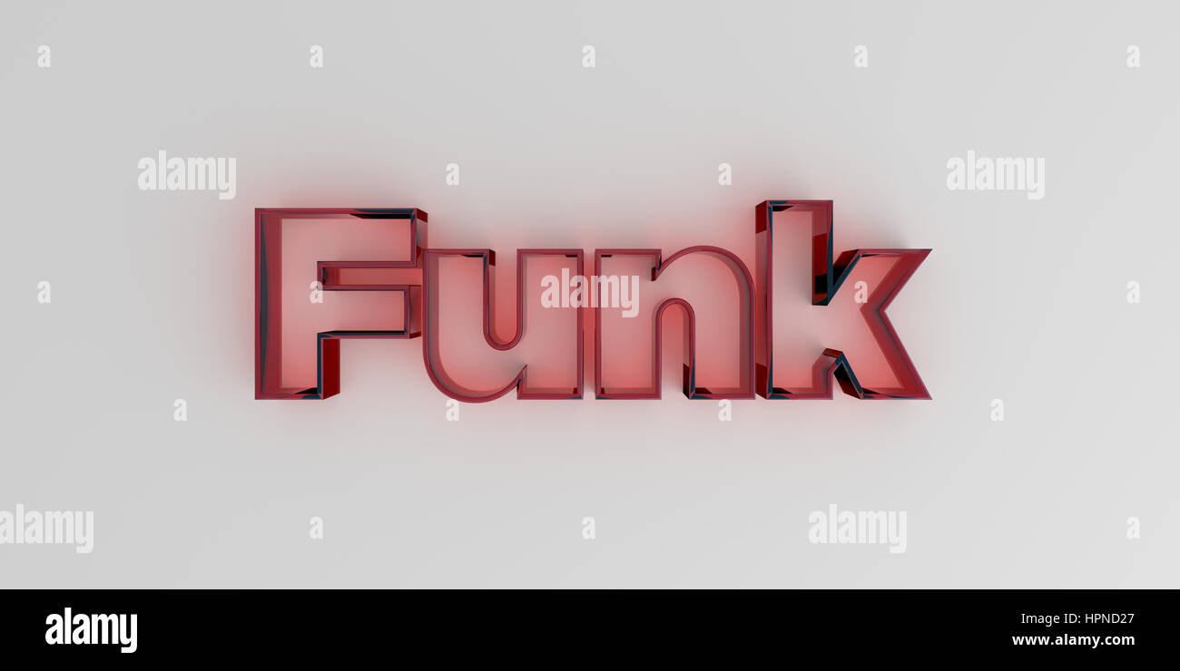 Funk - Red glass text on white background - 3D rendered royalty free ...