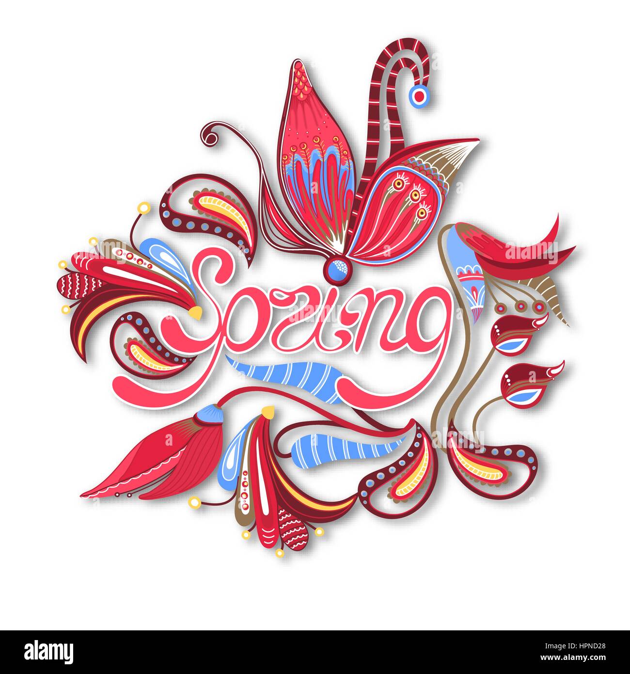 Spring. Lettering in flowers. Floral background. Card or banner. Vector ...
