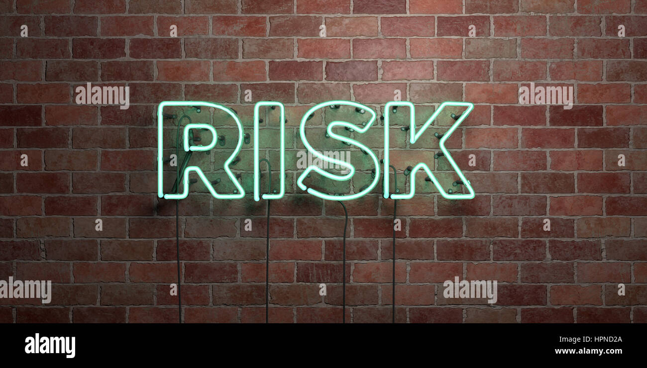 RISK - fluorescent Neon tube Sign on brickwork - Front view - 3D ...