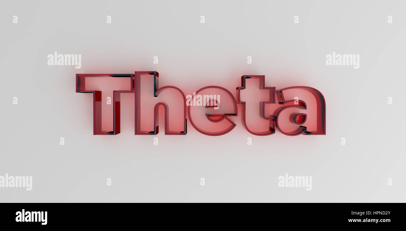 Theta - Red glass text on white background - 3D rendered royalty free ...
