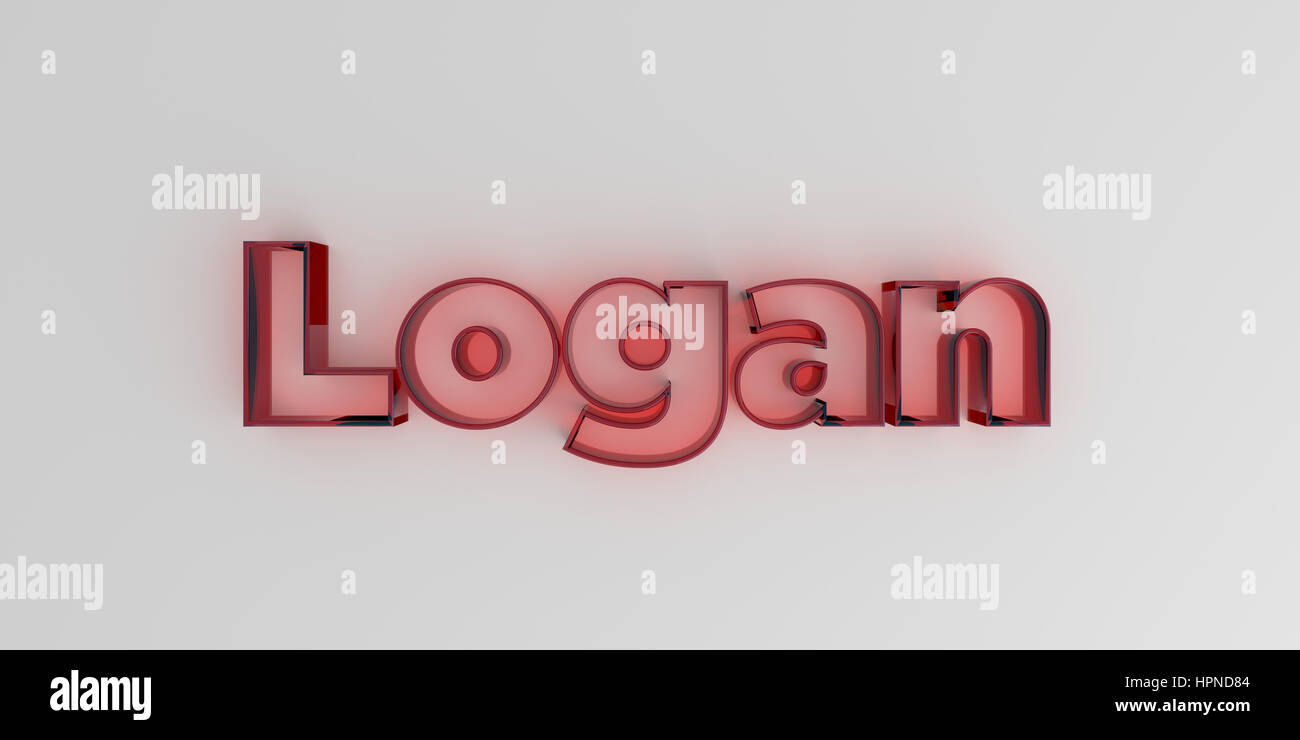 Logan - Red glass text on white background - 3D rendered royalty free ...