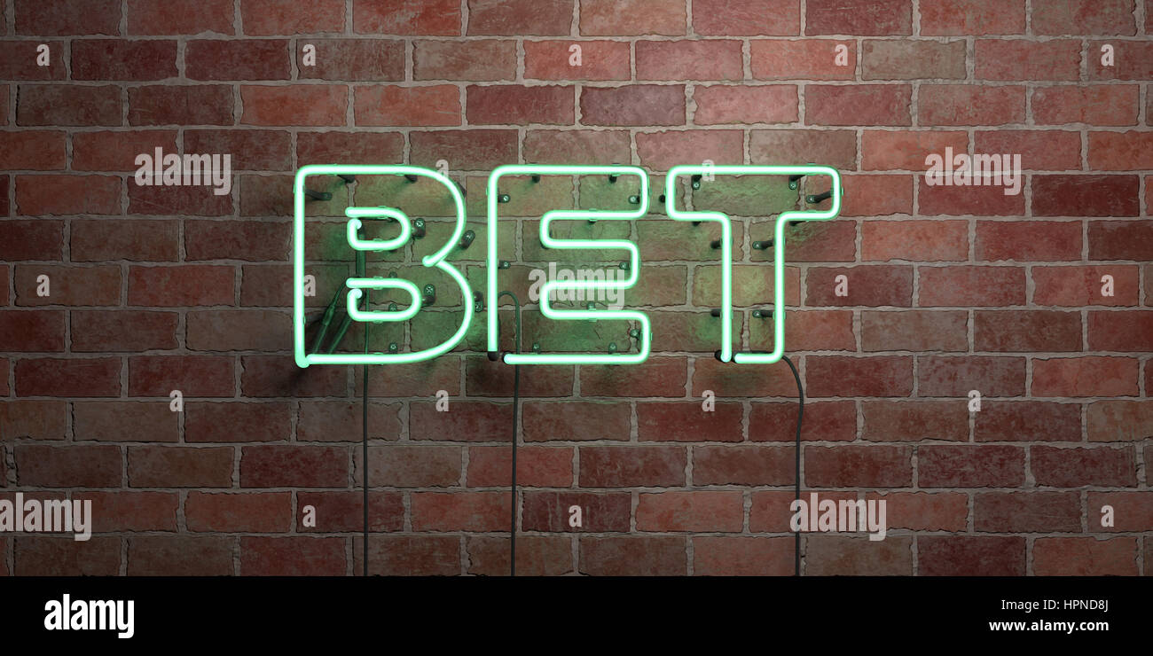 BET - fluorescent Neon tube Sign on brickwork - Front view - 3D ...