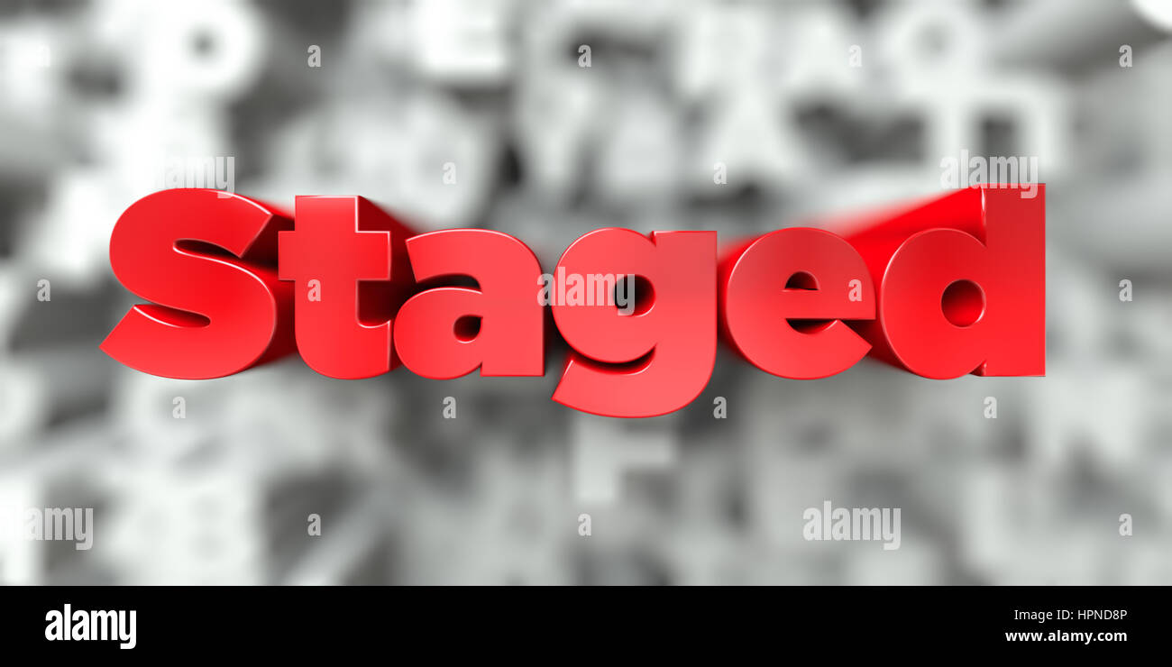 Staged - Red text on typography background - 3D rendered royalty free ...