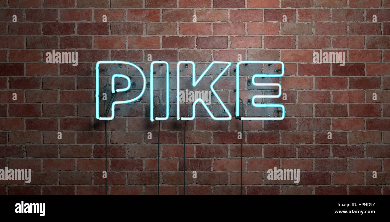 PIKE - fluorescent Neon tube Sign on brickwork - Front view - 3D ...