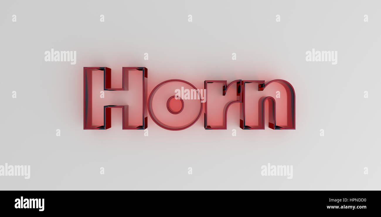 Horn - Red glass text on white background - 3D rendered royalty free ...
