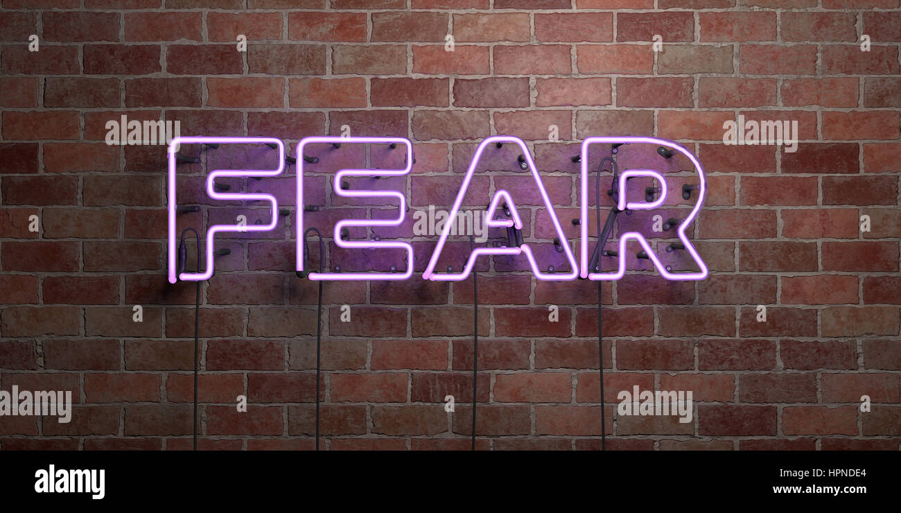 FEAR - fluorescent Neon tube Sign on brickwork - Front view - 3D ...