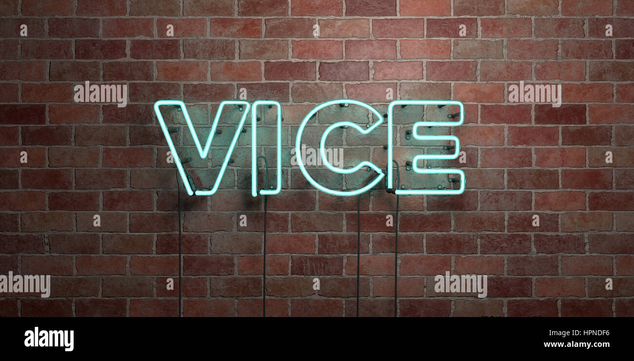 VICE - fluorescent Neon tube Sign on brickwork - Front view - 3D ...