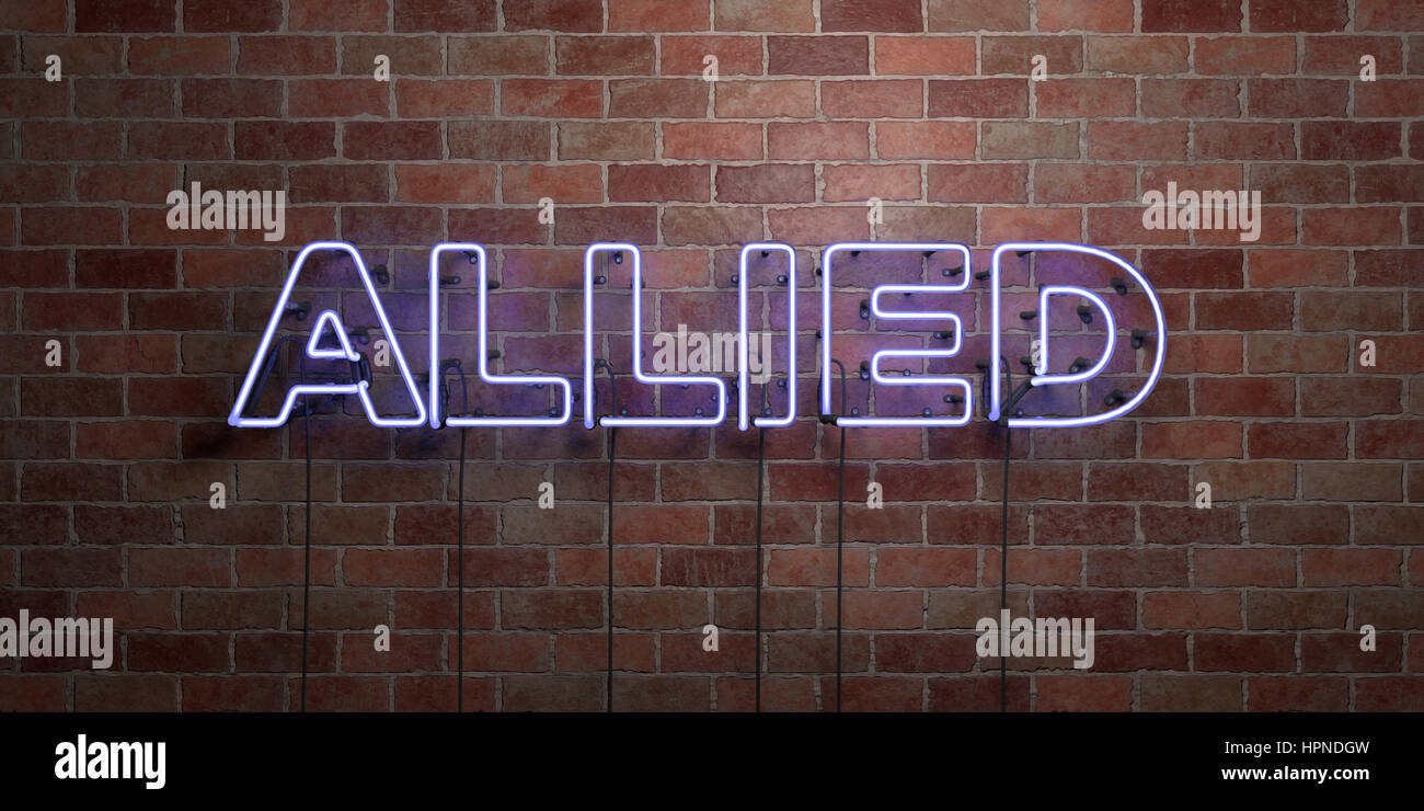 ALLIED - fluorescent Neon tube Sign on brickwork - Front view - 3D ...