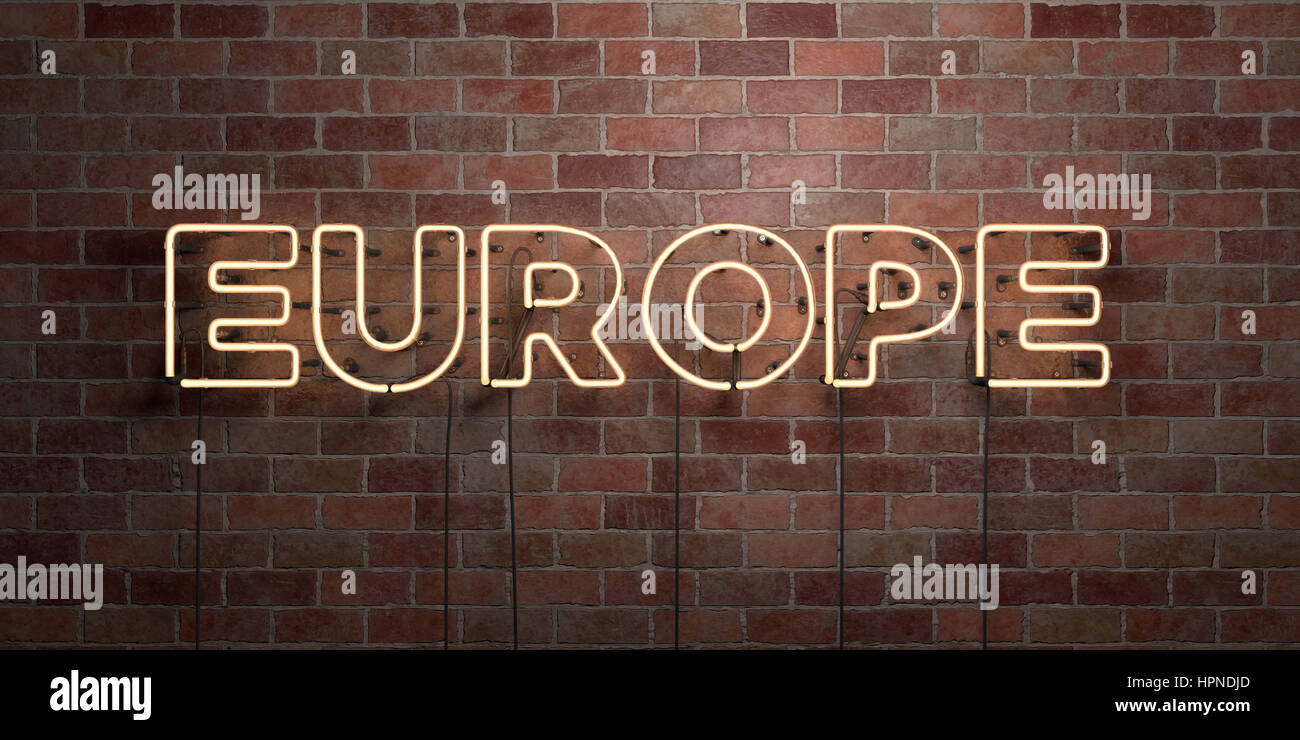 EUROPE - fluorescent Neon tube Sign on brickwork - Front view - 3D ...