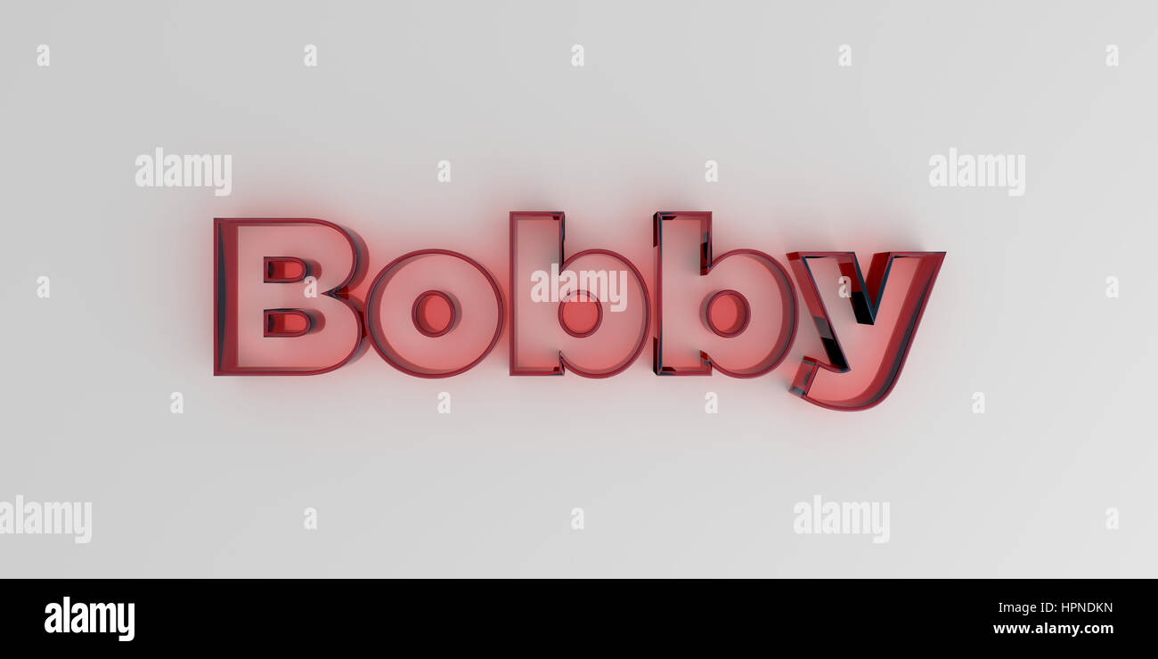 Bobby - Red glass text on white background - 3D rendered royalty free ...