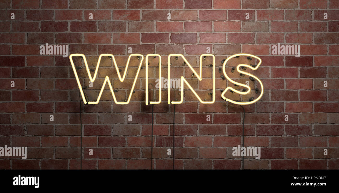 WINS - fluorescent Neon tube Sign on brickwork - Front view - 3D ...