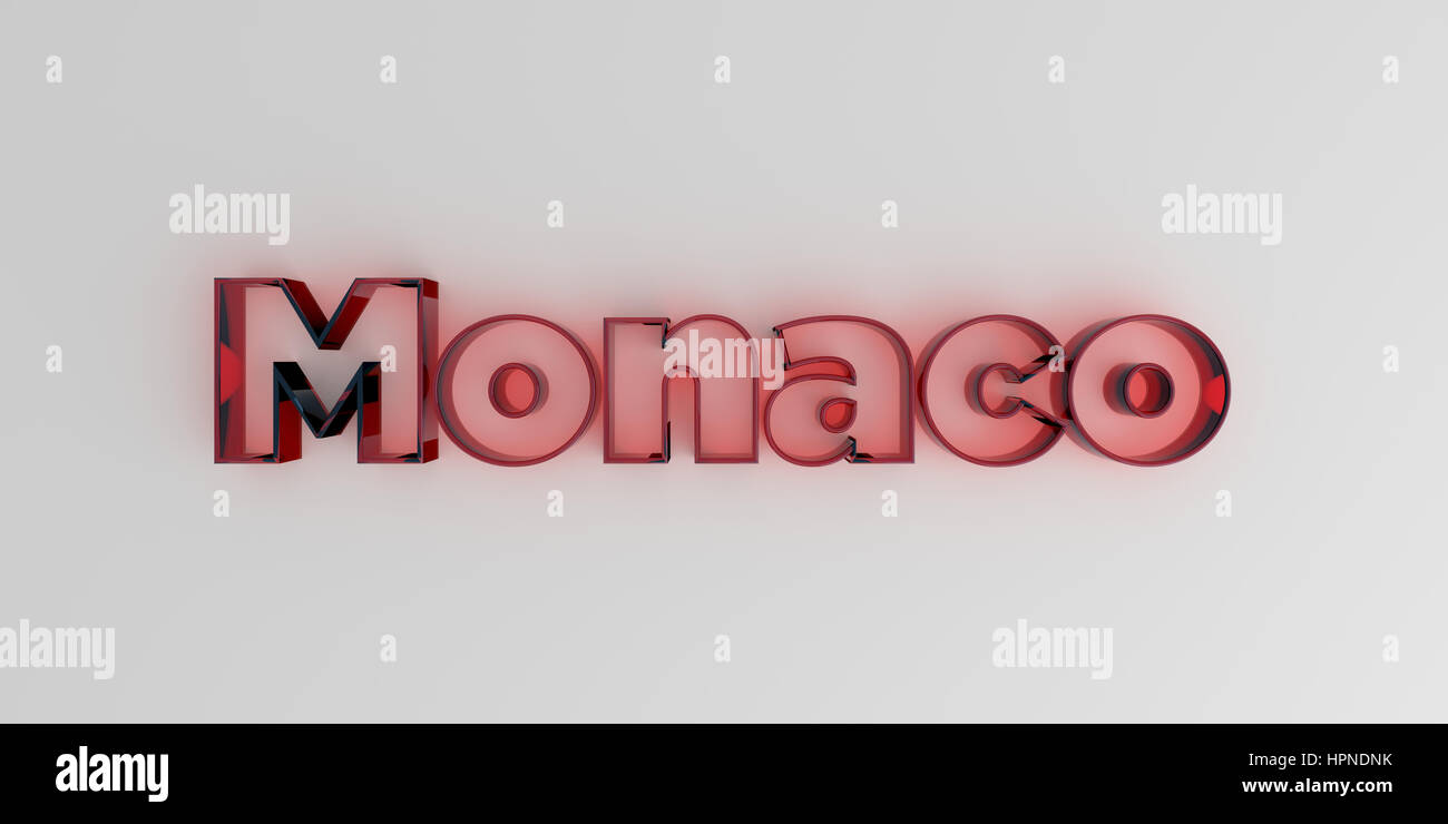 Monaco - Red glass text on white background - 3D rendered royalty free ...